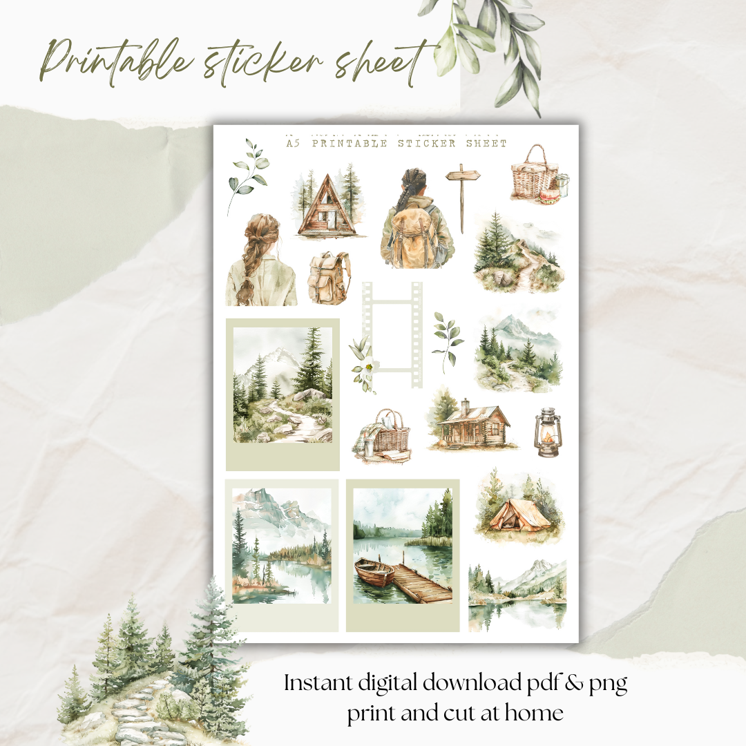 A5 Camping in the woods sticker sheet printable – ArtStudioLea