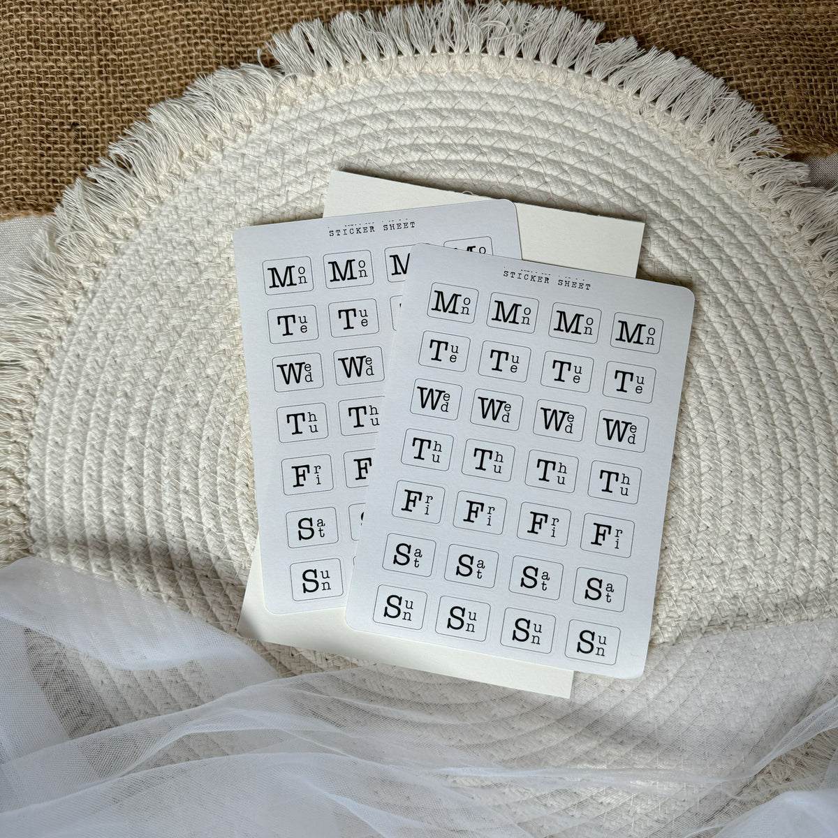 vintage typed days of the week sticker sheet – ArtStudioLea