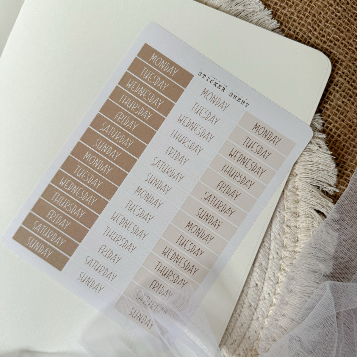 typed beige days of the week sticker sheet – ArtStudioLea