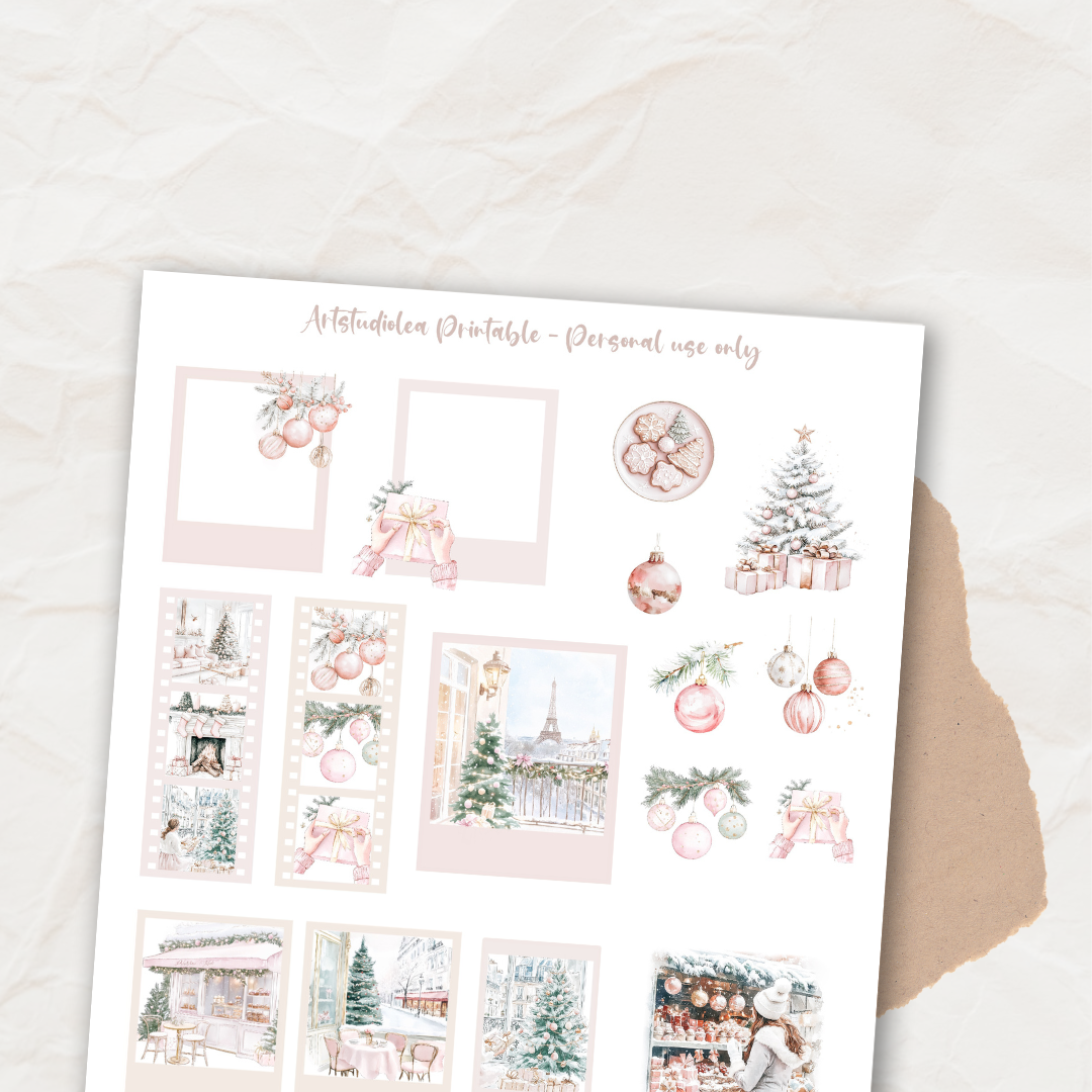 Pink Christmas A4 printable sticker sheet – ArtStudioLea