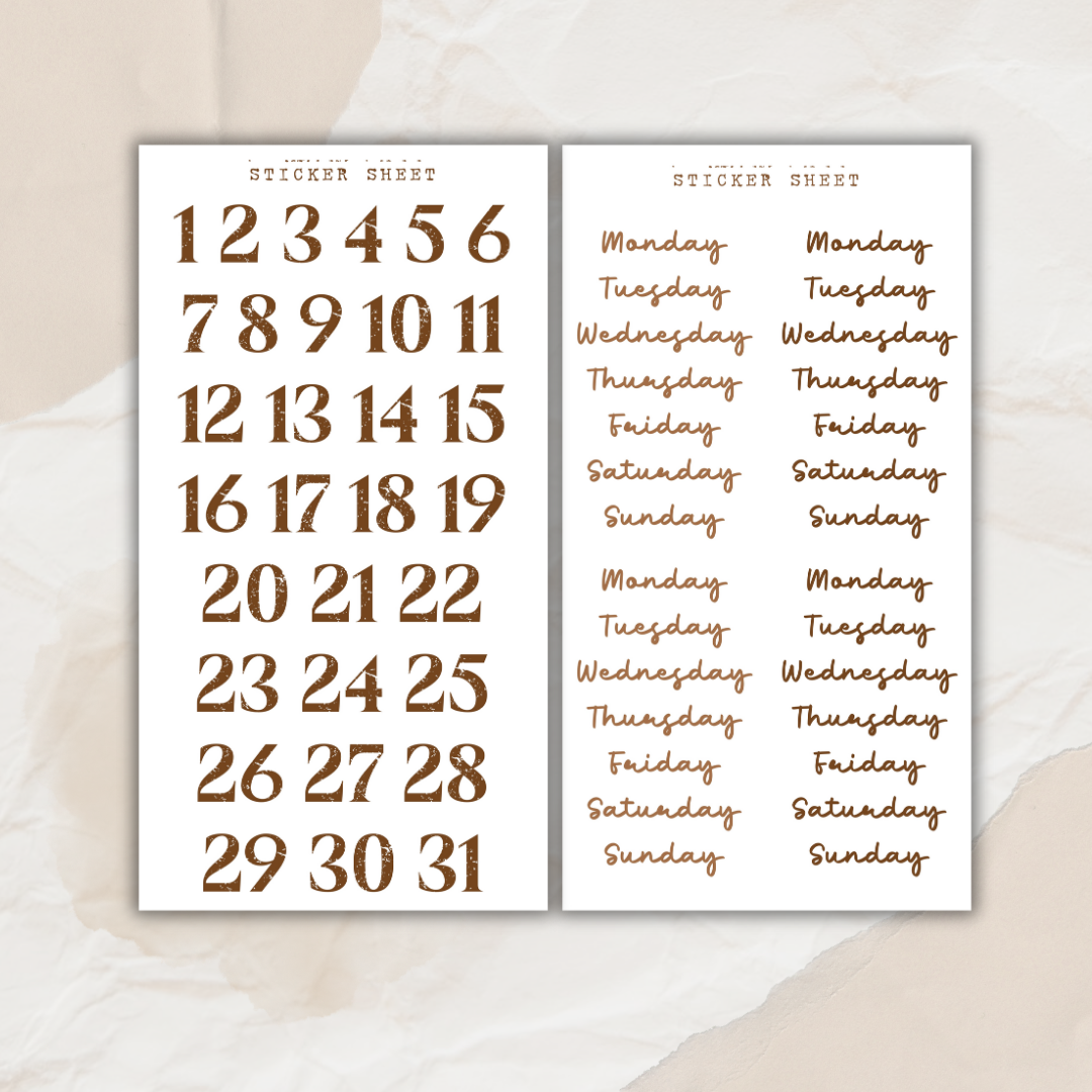 dates & days of the week sticker sheet – ArtStudioLea