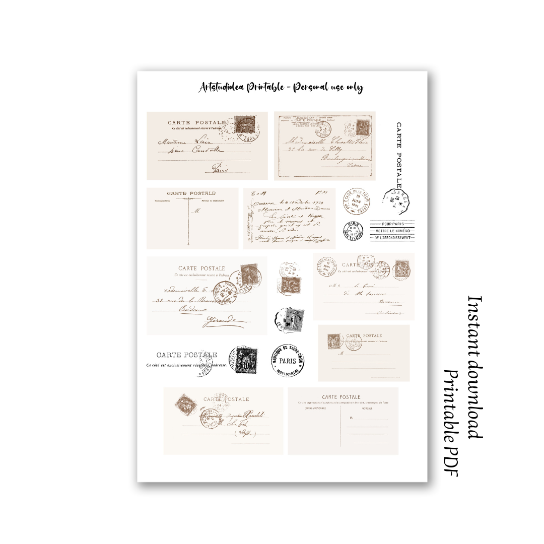 Vintage Postcards printable A4 sticker sheet – ArtStudioLea