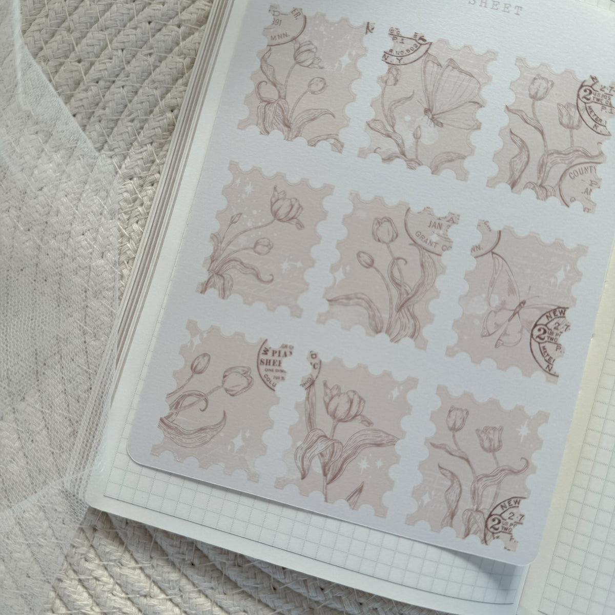 pink tulip post stamp sticker sheet – ArtStudioLea