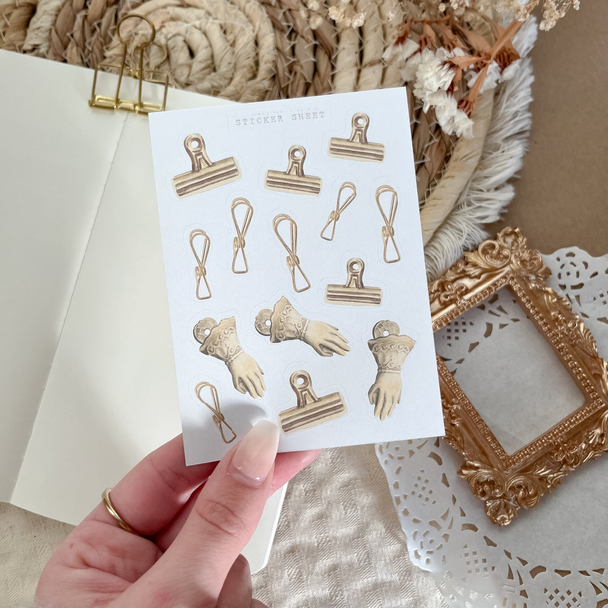 golden paper clips mini sticker sheet, journaling sticker, planner sti ...