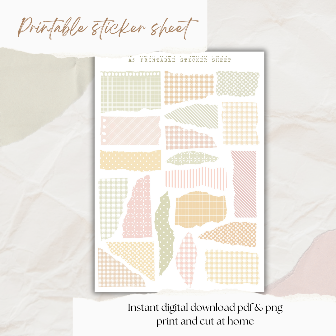 A5 pastel paper scraps sticker sheet printable – ArtStudioLea